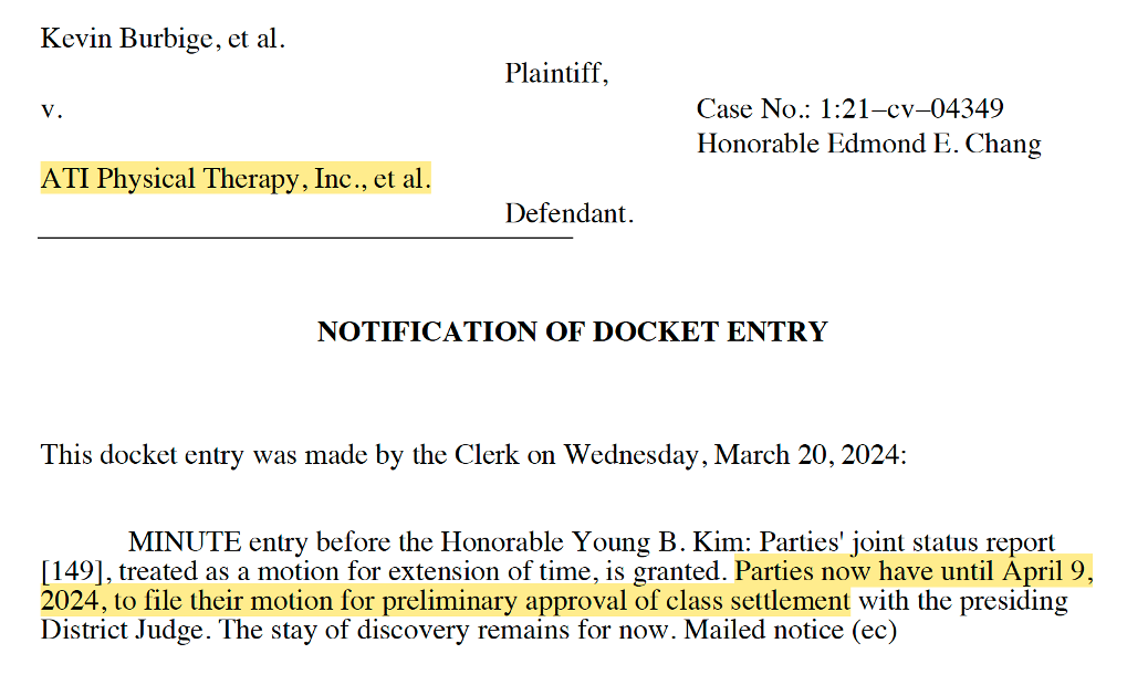 ATI Physical Therapy Investor Settlement
